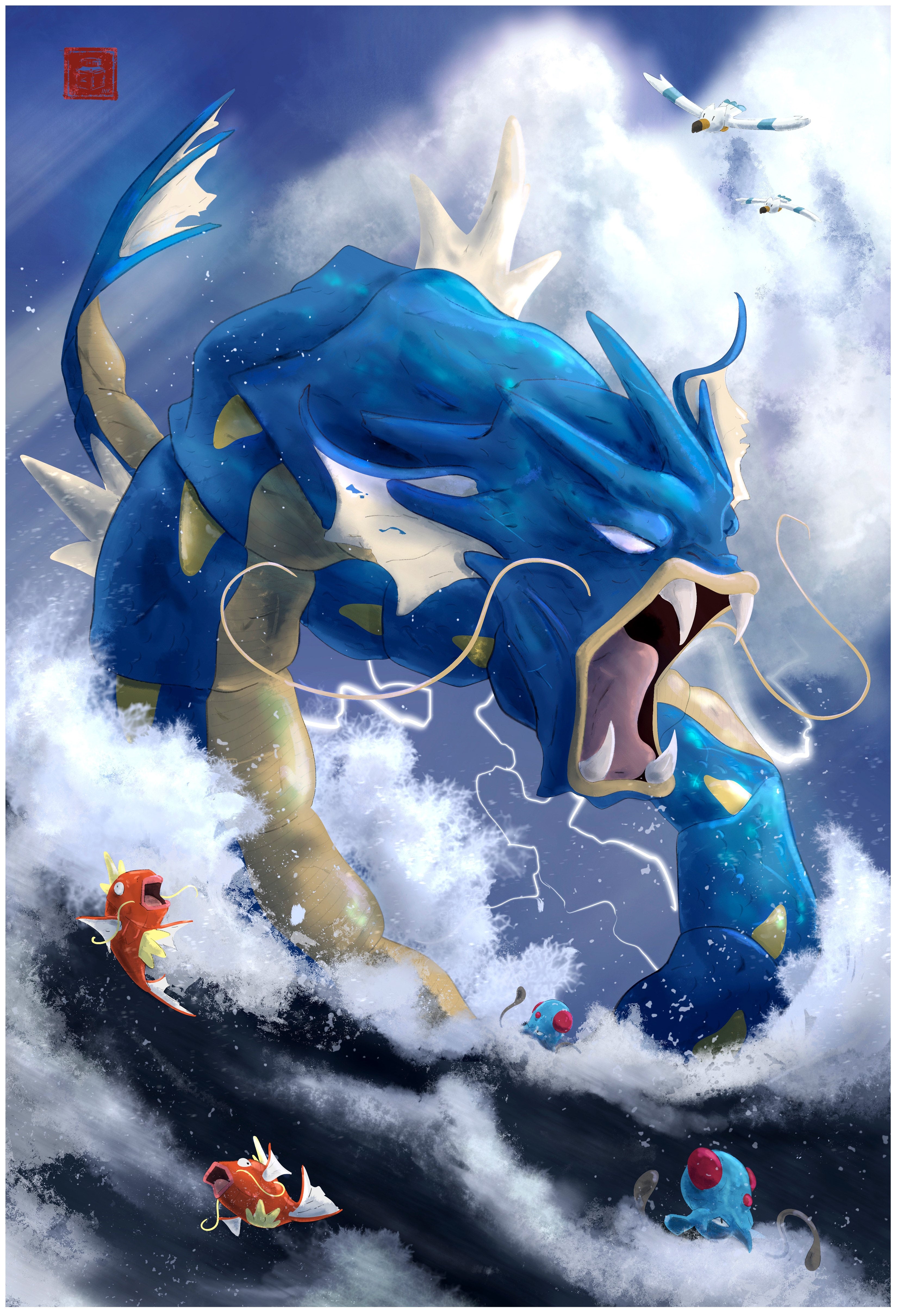130 - Gyarados Pokemon Scene (Red or Blue) | Adam Matthew Ink